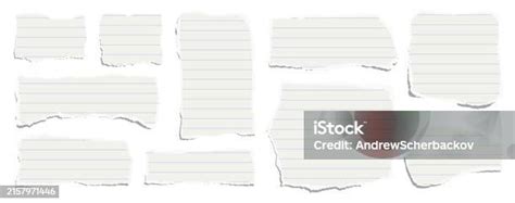 흰색 배경에 고립된 줄이 그어진 종이 조각의 길쭉한 수평 세트입니다 종이 콜라주 벡터 일러스트 레이 션입니다 0명에 대한 스톡 벡터 아트 및 기타 이미지 Istock