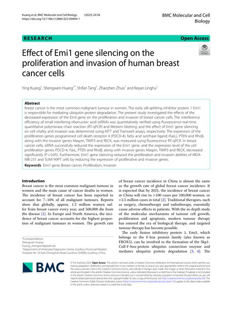Pdf Effect Of Emi1 Gene Silencing On The Proliferation And Invasion