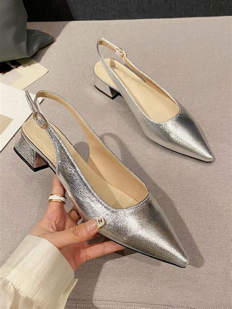 Women Metallic Point Toe Flats Glamorous Silver Slingback Flats
