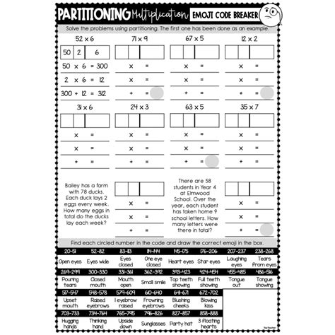 Partitioning Two Digit By One Digit Multiplication Emoji Code Breaker