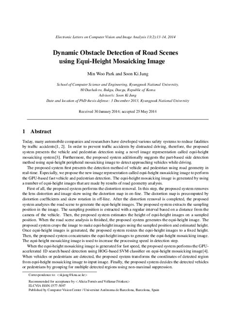 Pdf Dynamic Obstacle Detection Of Road Scenes Using Equi Height