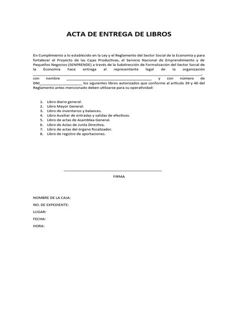 Acta De Entrega De Libros Por Representante Pdf Acta De Entrega De Libros Por Representante Pdf