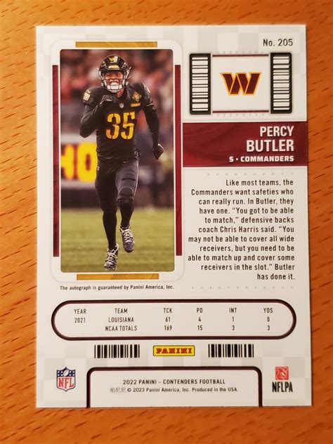 2022 Panini Contenders Rookie Auto 205 Percy Butler Louisiana