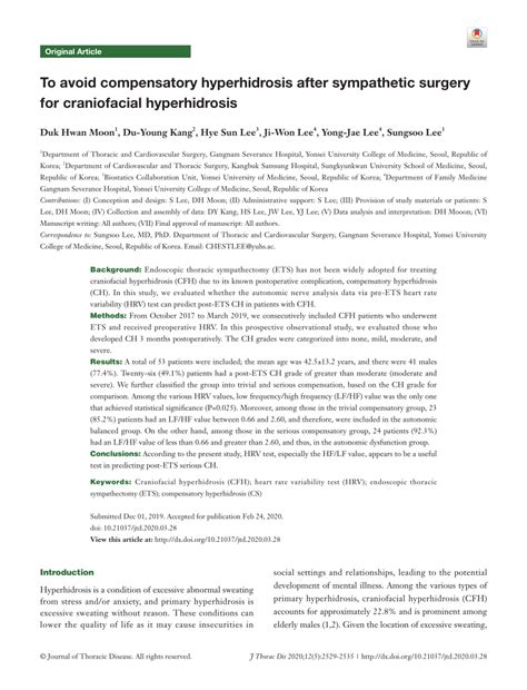 Pdf To Avoid Compensatory Hyperhidrosis After Sympathetic Surgery For