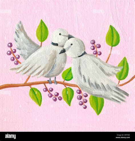 Acrylic Illustration The 12 Days Of Christmas Two Turtle Doves