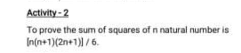 Activity 2to Prove The Sum Of Squares Of N Natural Number Is Nn12