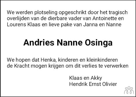 Andries Nanne Osinga 28 11 2020 Overlijdensbericht En Condoleances