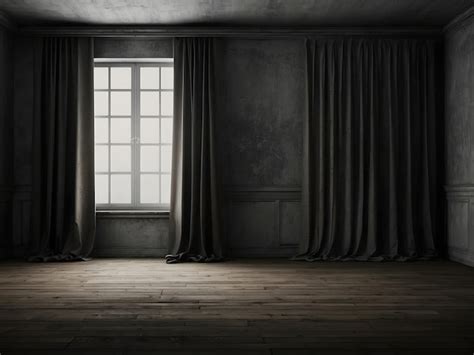 Premium Photo Old Dark Empty Room With Empty Wall Mockup And Twisted Curtains