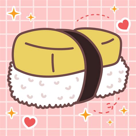 Kawaii Food Of Tamago Nigiri Sushi Vector Hand Drawn Cute Cartoon