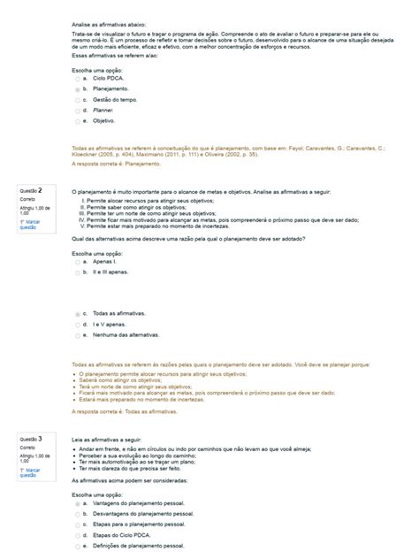Exercício Avaliativo Módulo 1 Revisão Da Tentativa Pdf Planejamento