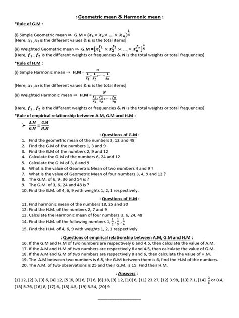 Geometric Mean And Harmonic Mean Pdf Mean Arithmetic Mean