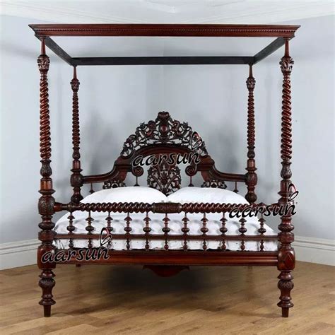 Ornate Wooden Bed Frame Bed Frame With 4 Pillars Colonial Style Beds
