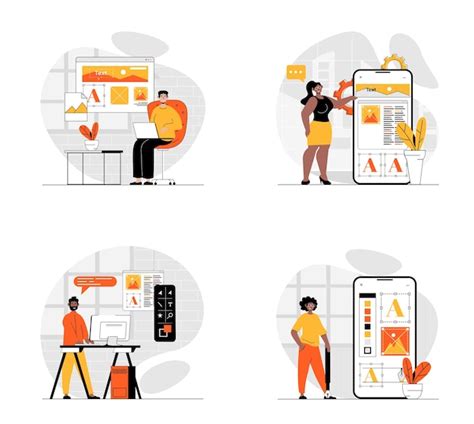 Premium Vector App Development Concept With Character Set Collection Of Scenes People