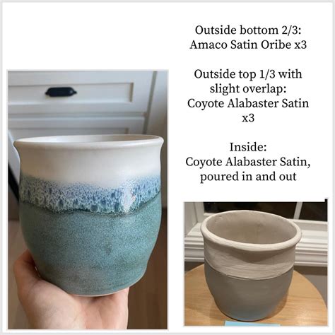 Amaco Satin Oribe With Coyote Alabaster Satin Glaze Ceramic Glaze