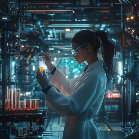 Female Researcher In The Lab Analyzing Microscopic Samples Premium Ai Generated Image