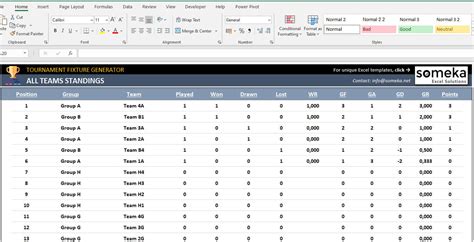Tournament Fixture Generator Excel Template Sports Elimination