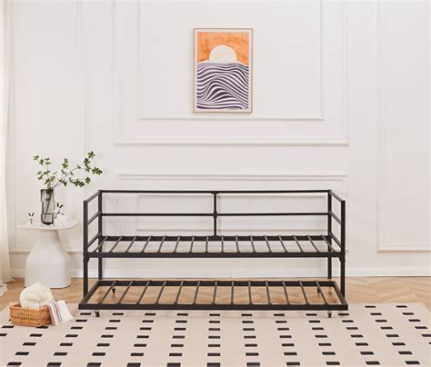 Catton Minimalistic Black Metal Day Bed Frame With Trundle Crazy