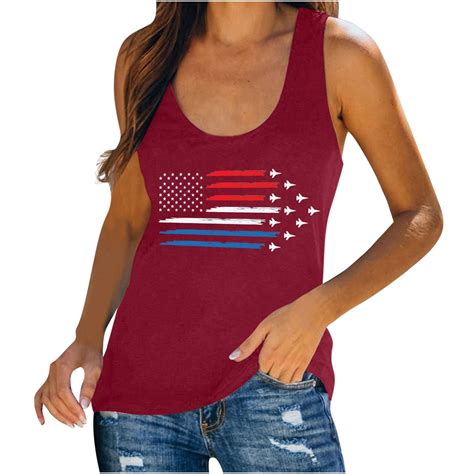 Tdyhuao Womens American Flag Tank Tops 4th Of July Sleeveless Usa Flag
