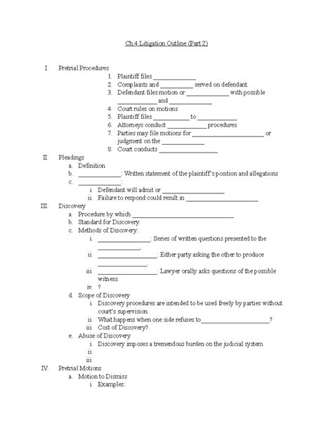 Ch 4 Litigation Outline Part 2 Ch Litigation Outline Part 2 I