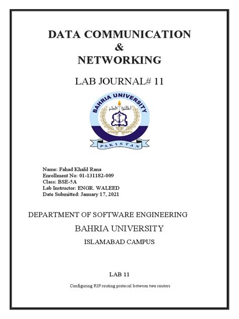 Data Communication And Networking Lab Journal 11 Pdf Router Computing Routing