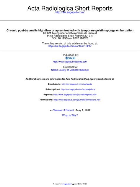 Pdf Chronic Post Traumatic High Flow Priapism Treated With Temporary