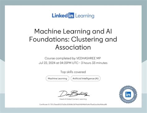Completed Machine Learning And Ai Course Vedhashree Mp Posted On The