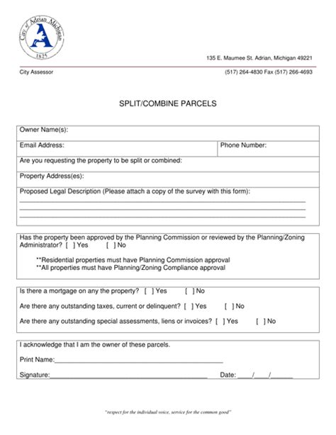 City Of Adrian Michigan Splitcombine Parcels Fill Out Sign Online