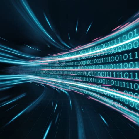 Data Stream Visualization Of Binary Code And Neon Light Particles