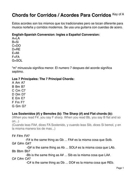 Chords For Corridos Acordes Para Corridos Pdf Acorde Música