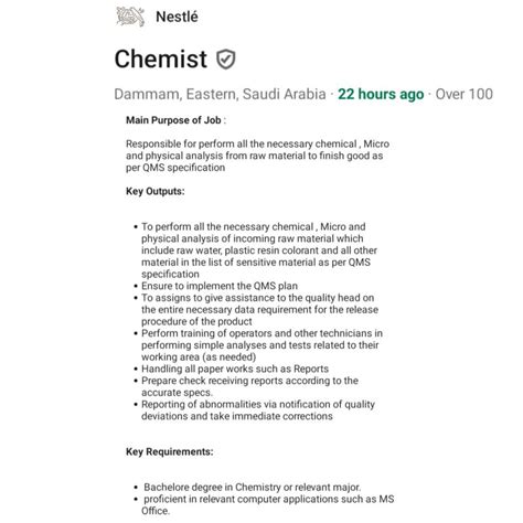 Chemist Job In Saudi Arabia Apply D7b6cjuj For More