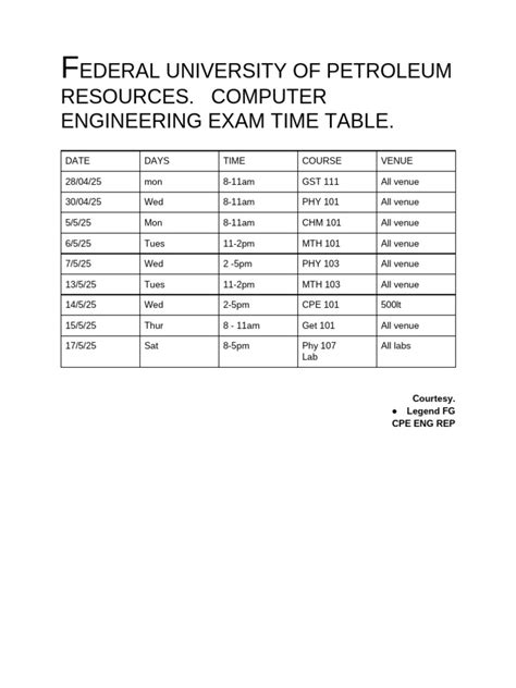 Cpe Eng Exam Time Table Pdf