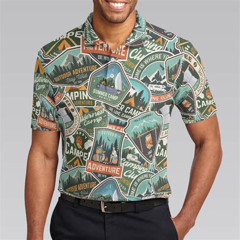 Summer Camp Adventure Sticker Pattern Polo Shirt Camping Sticker And