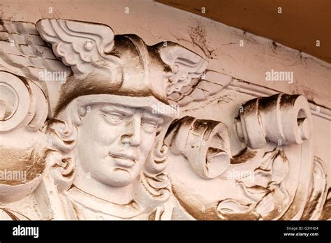 Stone Facade On Classical Building With Ornaments And Sculptures Stock