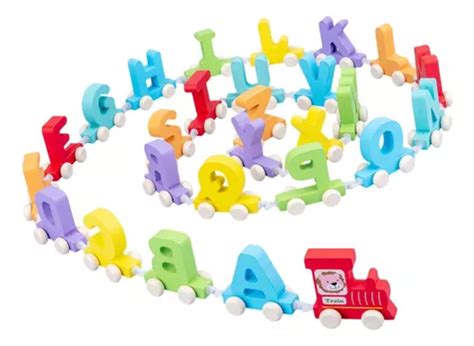 Wooden Train Set Train Cars Sensory Skills Develop Mercadolibre