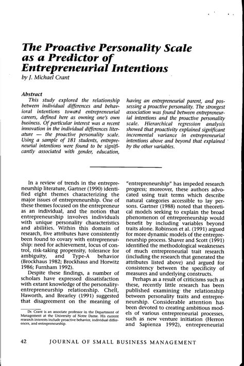 Pdf The Proactive Personality Scale As A Predictor Of Entrepreneurial
