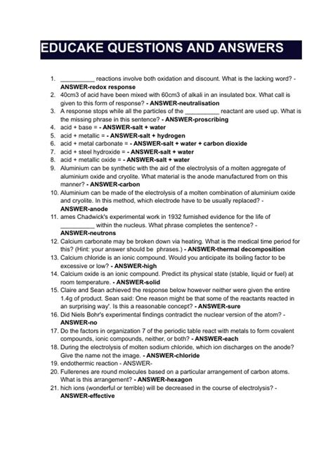Educake Questions And Answers Educake Stuvia Us