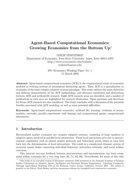 Pdf Agent Based Computational Economics Growing · Modes Of