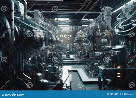 Complex Assembly Line With Intricate Network Of Robotic Arms And