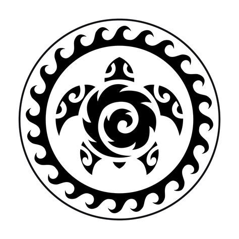 Sea Turtle In The Maori Style Tattoo Sketch Round Circle Ornament