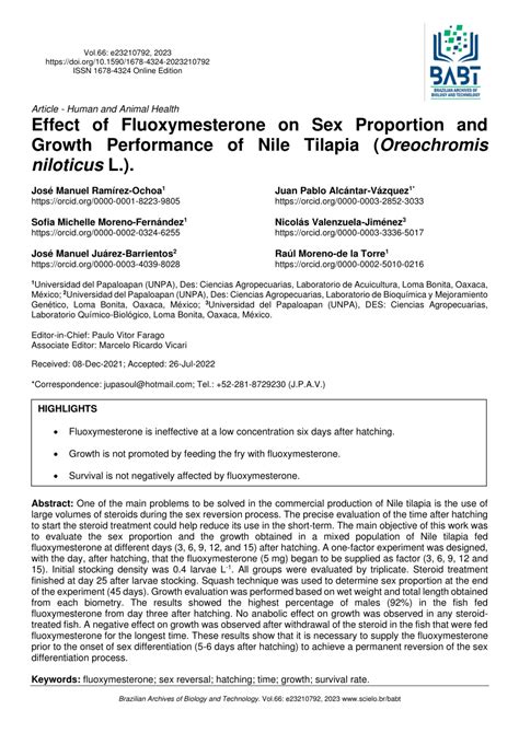 Pdf Effect Of Fluoxymesterone On Sex Proportion And Growth