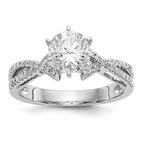 14k White Gold Peg Set Diamond Semi Mount Criss Cross Engagement Ring