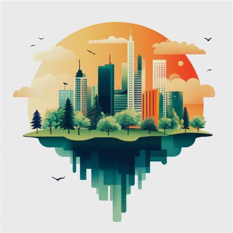 Clean Future Urban Landscape With Trees Birds And Sustainable Living