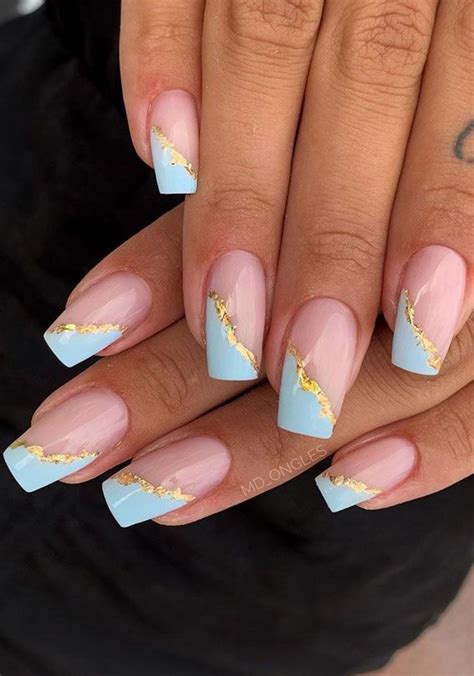 Light Blue And Gold Nail Art