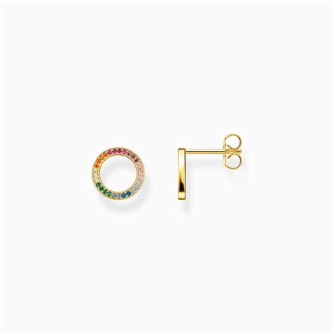 Gold Plated Ear Studs Together Round With Coloured Stones Thomas Sabo