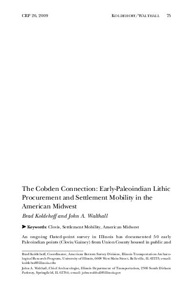 Pdf The Cobden Connection Early Paleoindian Lithic Procurement And Settlement Mobility In The