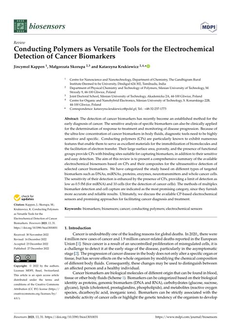 Pdf Conducting Polymers As Versatile Tools For The Electrochemical Detection Of Cancer Biomarkers