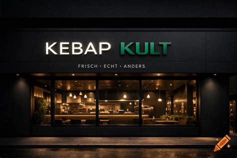 A Modern Minimalist Restaurant Storefront At Night With A Prominent