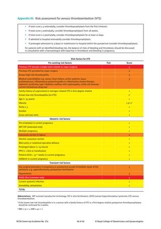 Vte Risk Factors Rcog Guideline Appendix Pdf