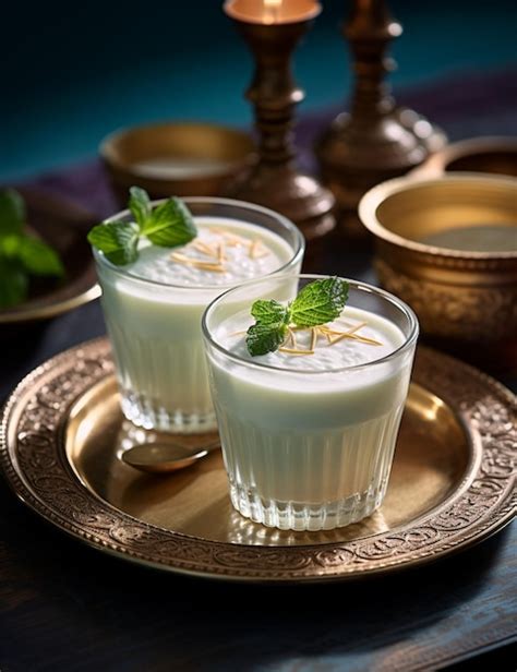 Premium Ai Image Photo Of Some Laban Ayran Drink Elegantly Plated On