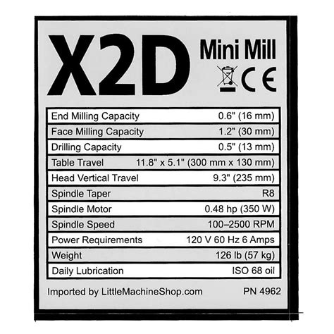 Label Sieg X2d Mini Mill